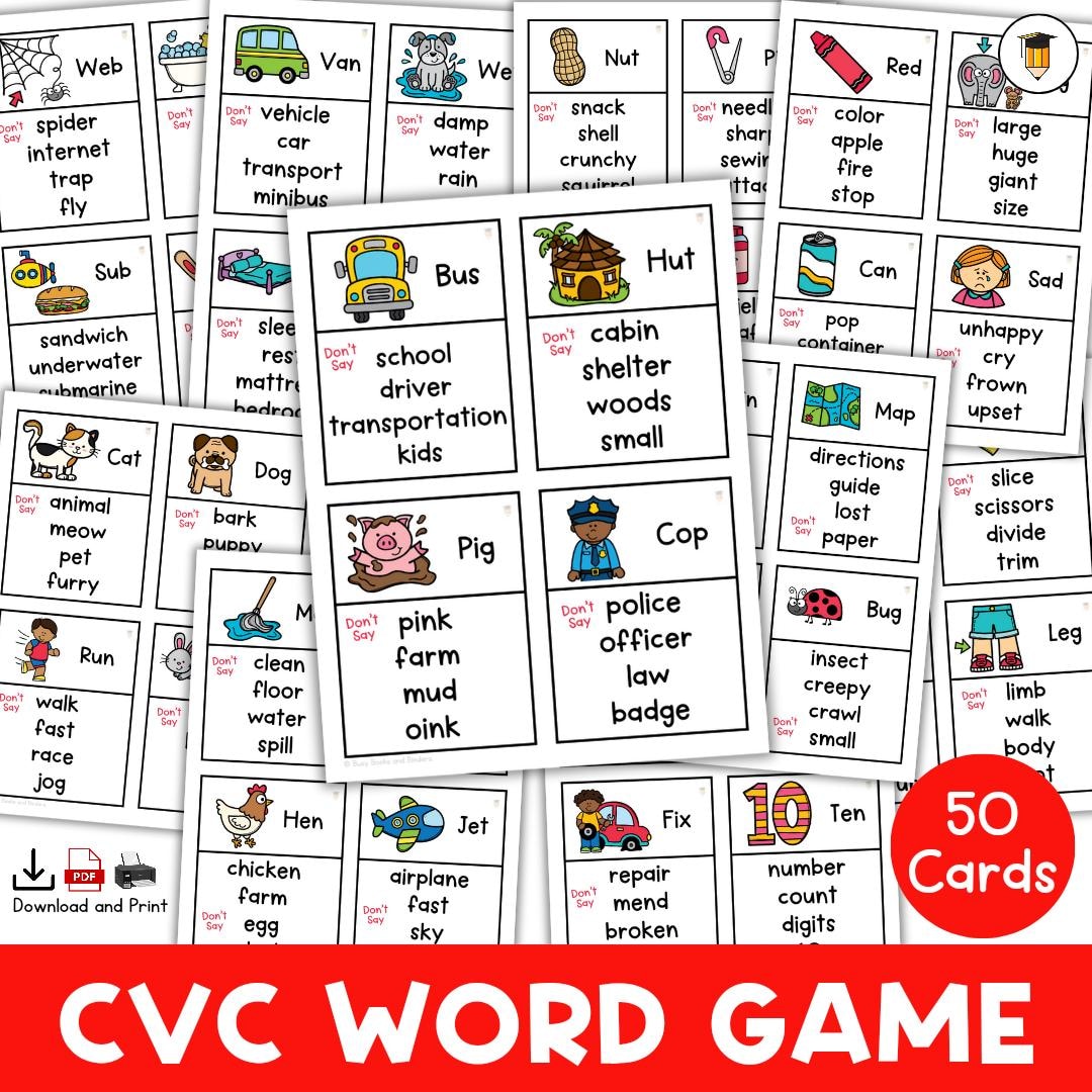 CVC Forbidden Words Games | Printable Card Game | Party Game for Kids ...