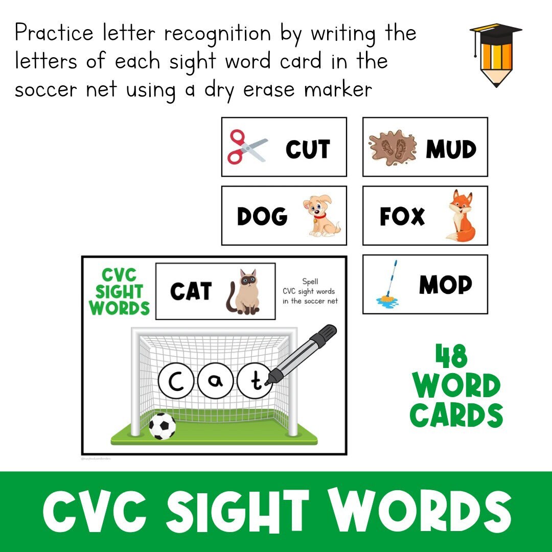 CVC Soccer Sight Words | Sight Words | Literacy Centers | Busy Book ...