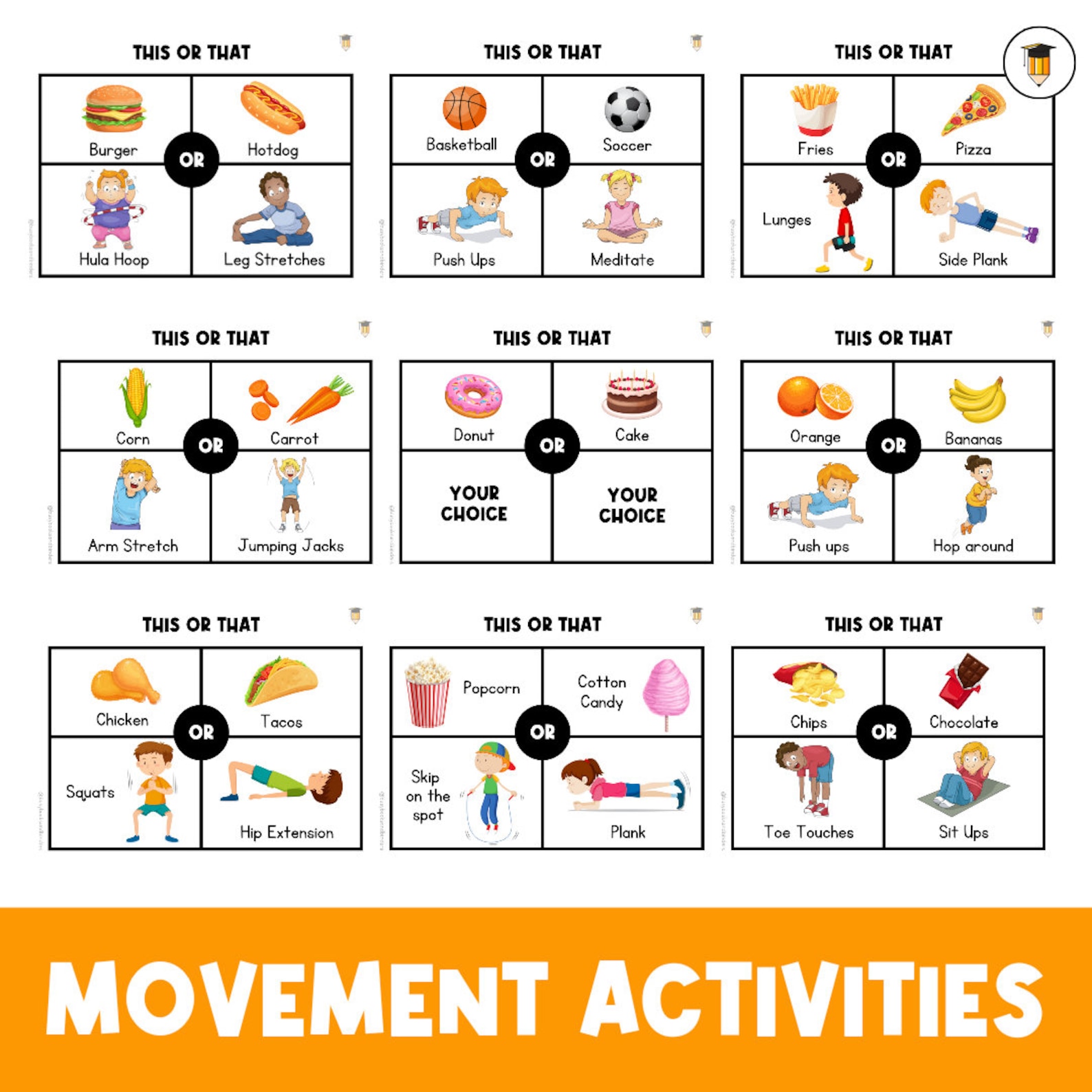 PHYSICAL COPY: This or That | Fitness Exercises | Kids Exercises | Gym ...