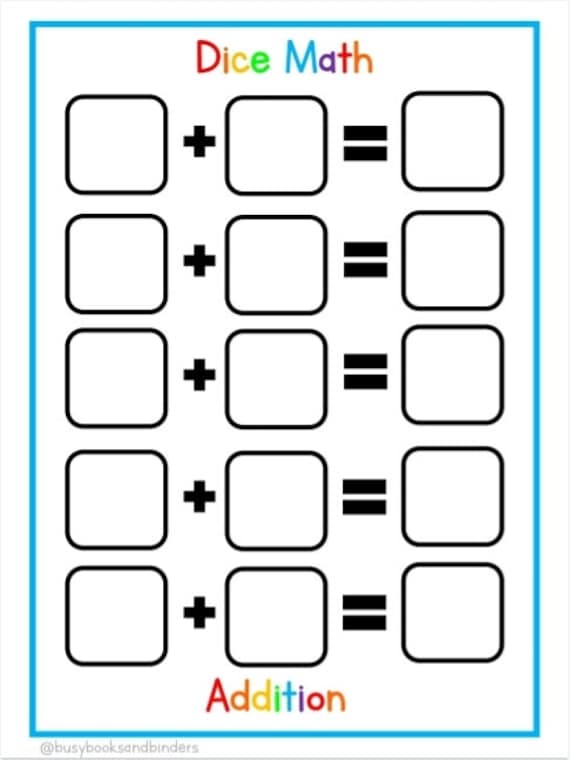 Printable Blank Addition Math Addition Worksheets:Adding Dice
