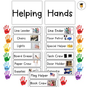 HELPING HANDS Classroom Jobs | Classroom Visual Task Card | Classroom ...