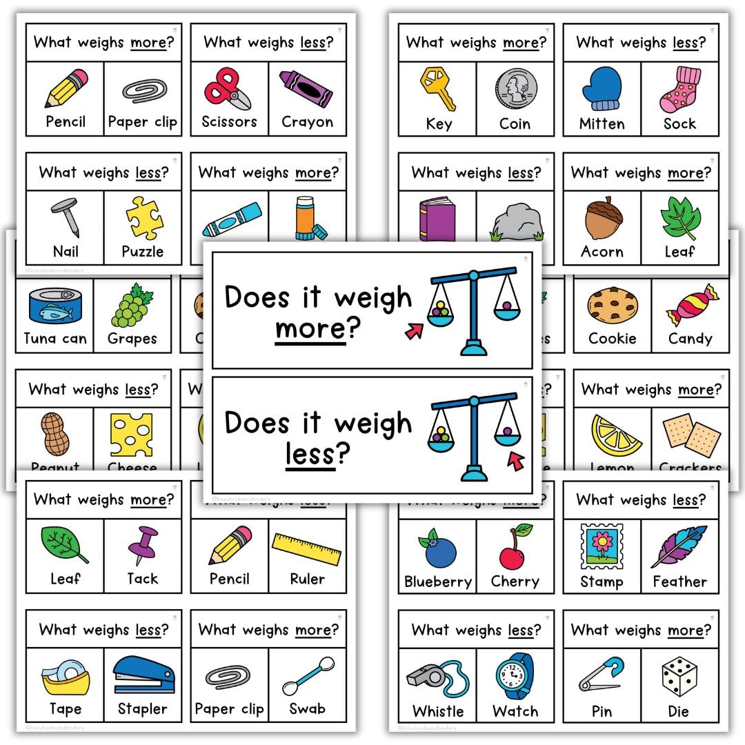 20 What Weighs More Task Cards | Math Task Cards | Units of Measurement ...