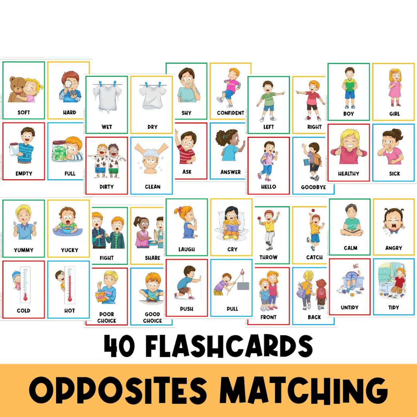 Opposites Flash Cards Vocabulary Parts of Speech - Etsy