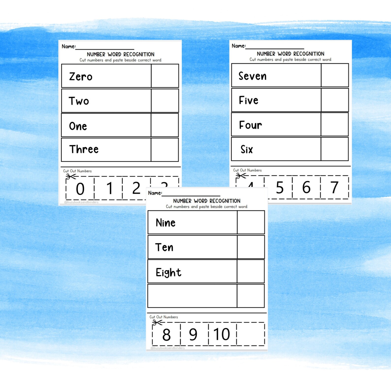 Kindergarten Grade One Cut and Paste Worksheets | Sight Words | Number ...