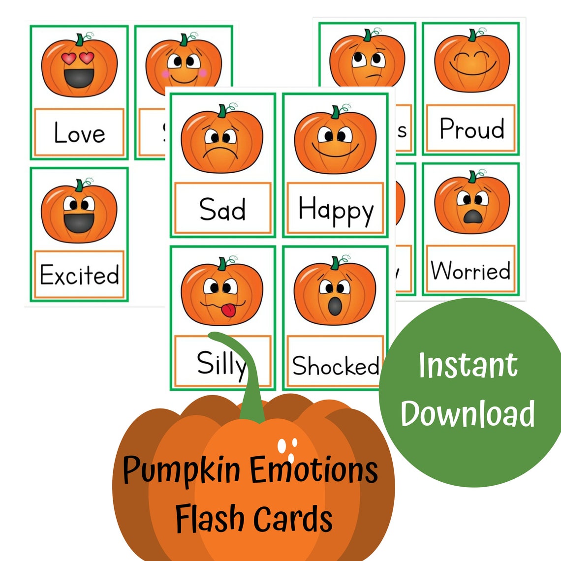 Pumpkin Emotions Flash Cards Flashcards for Kids - Etsy