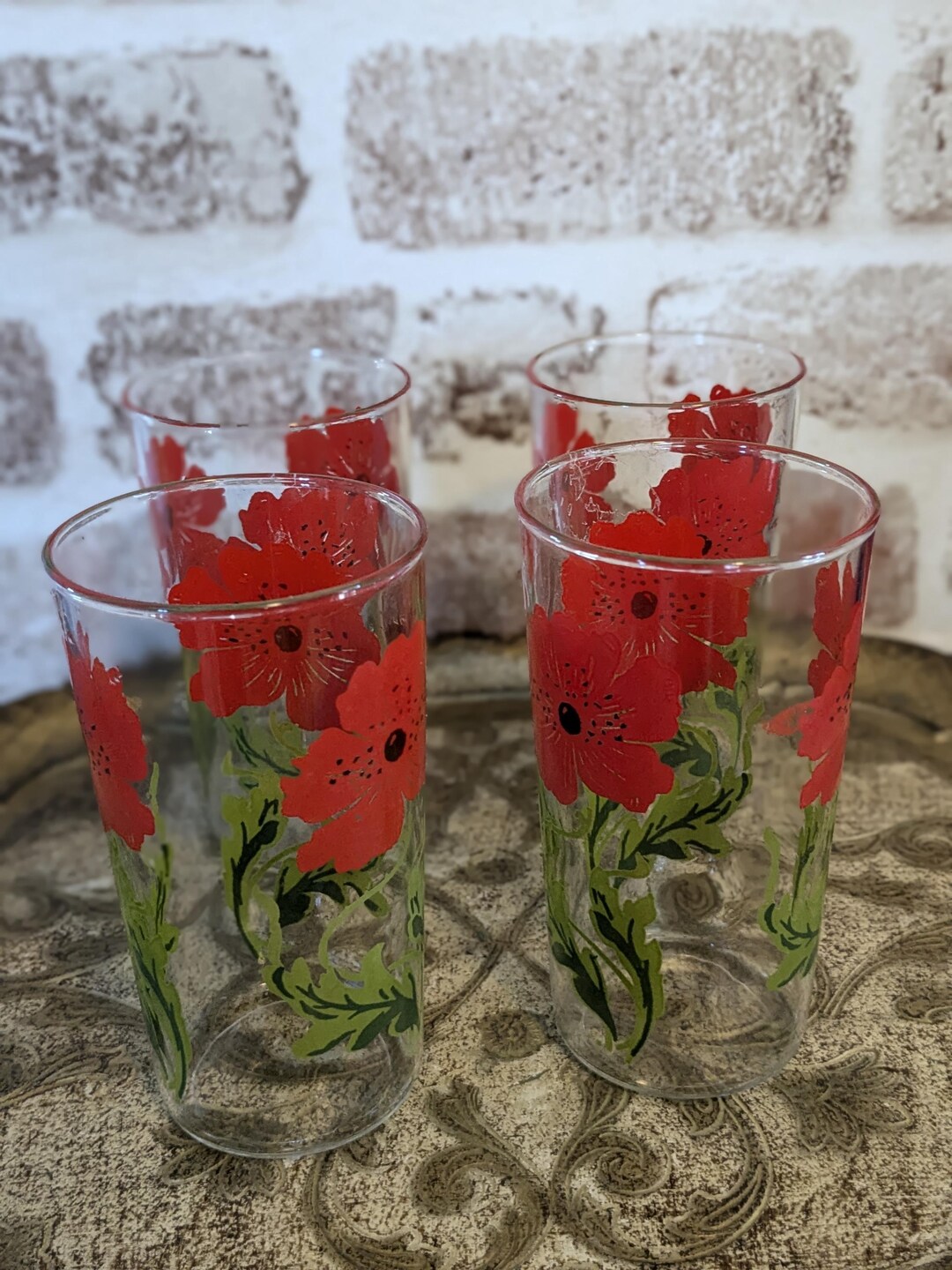 Set of 4 Red Poppy Juice Glass Set - Etsy