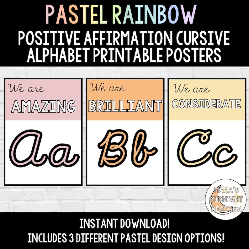 Pastel Rainbow Positive Affirmation Printable Alphabet Posters for ...