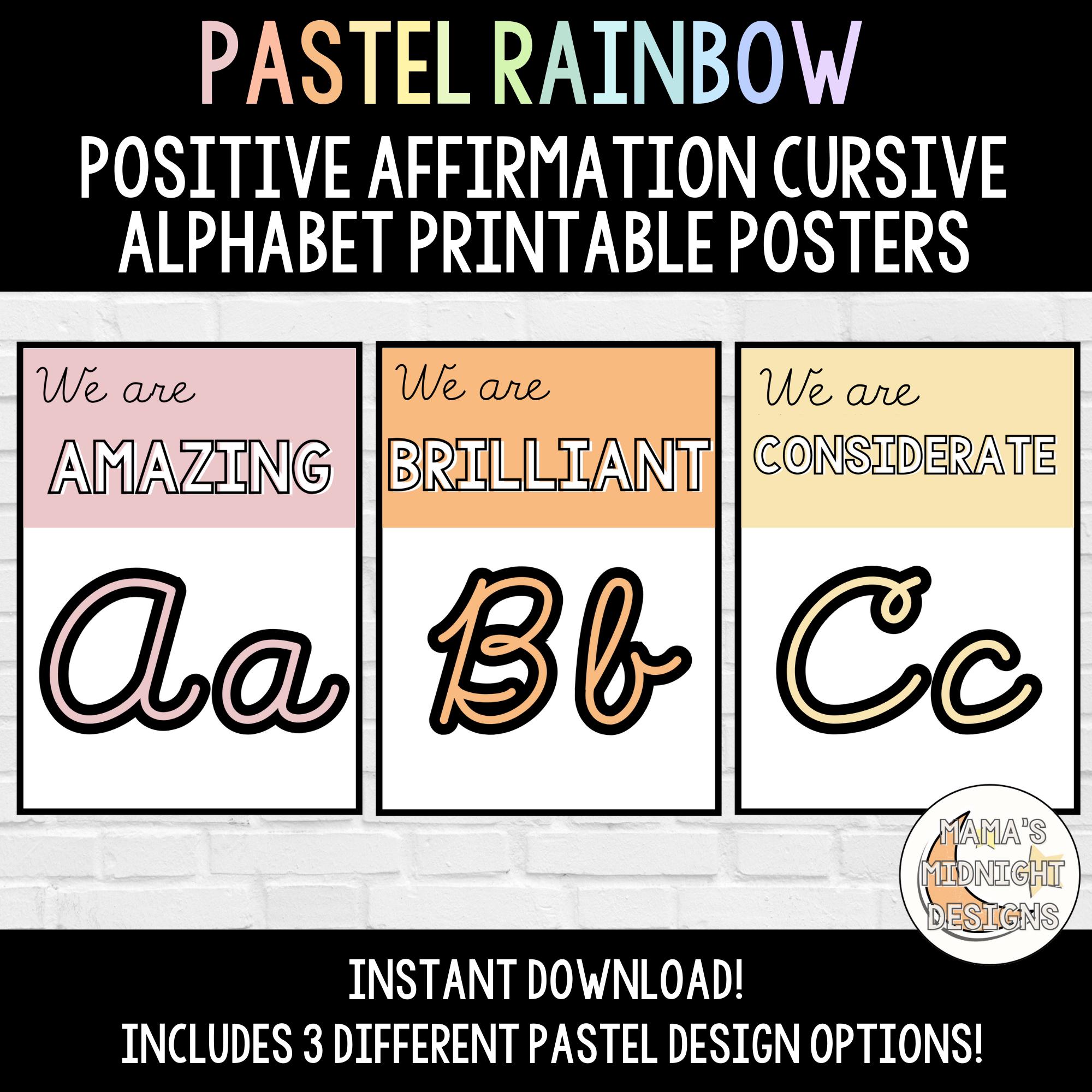 Pastel Rainbow Positive Affirmation Printable Alphabet Posters for ...