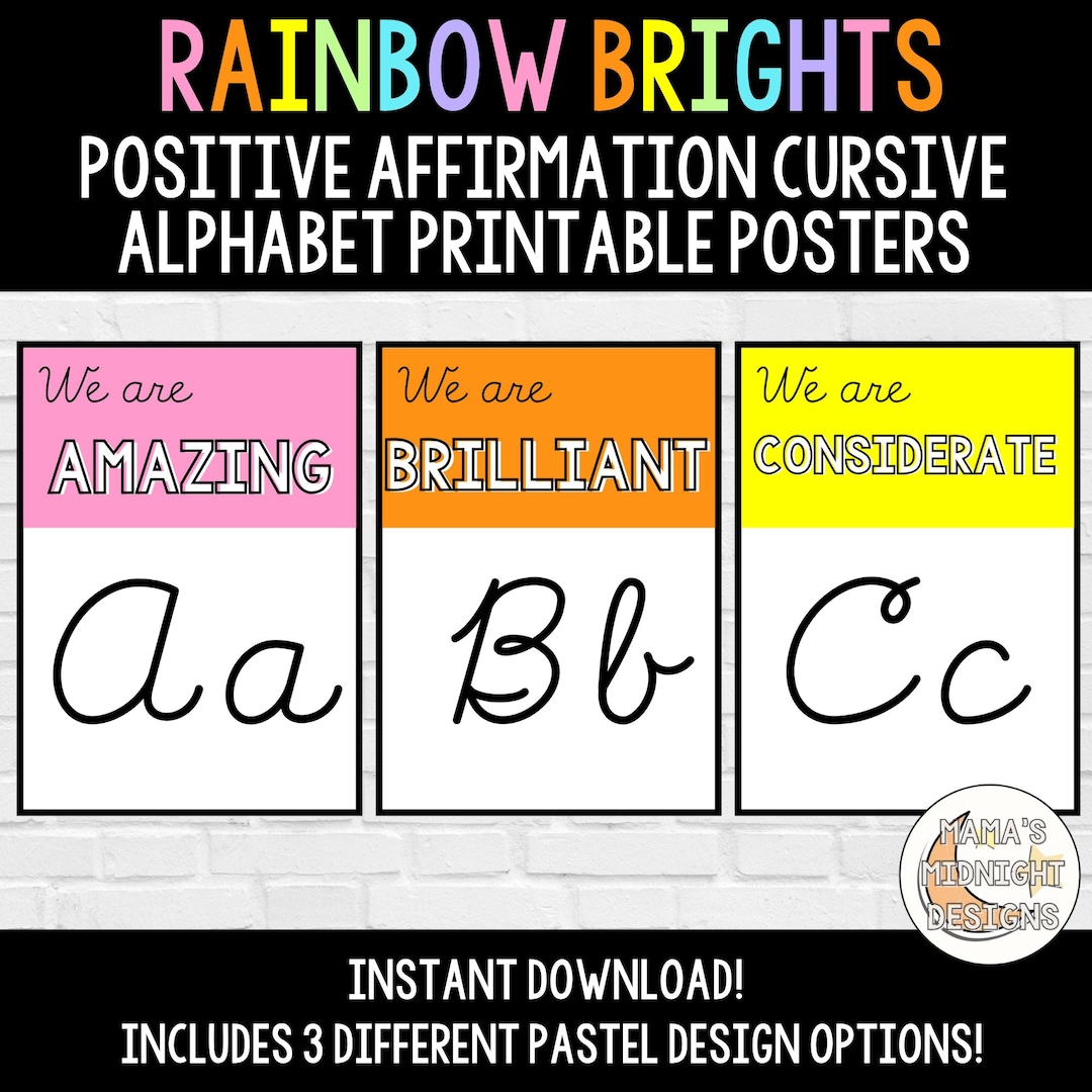 Printable Positive Affirmation Cursive Alphabet Wall Cards Classroom ...