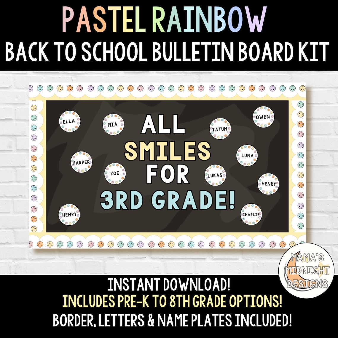 Smiley Face All Smiles for Back to School Bulletin Board - Pastel ...