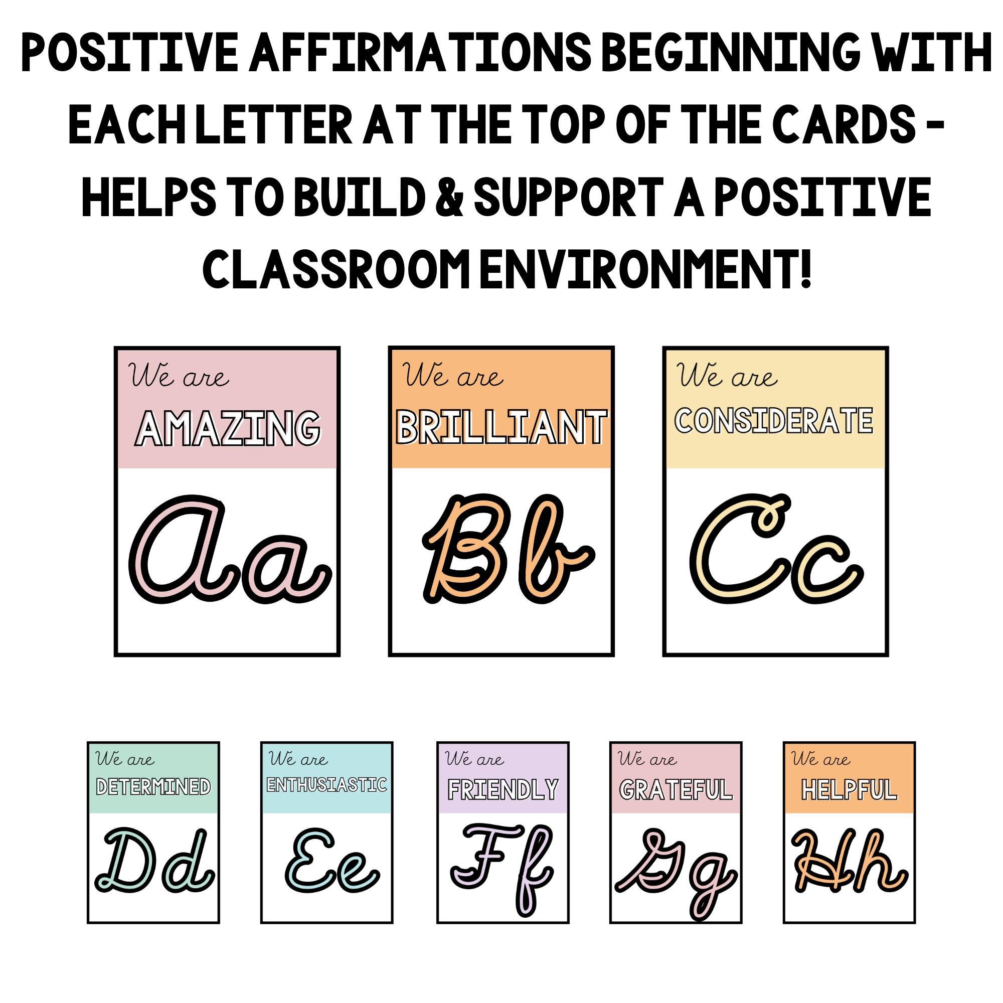 Pastel Rainbow Positive Affirmation Printable Alphabet Posters for ...