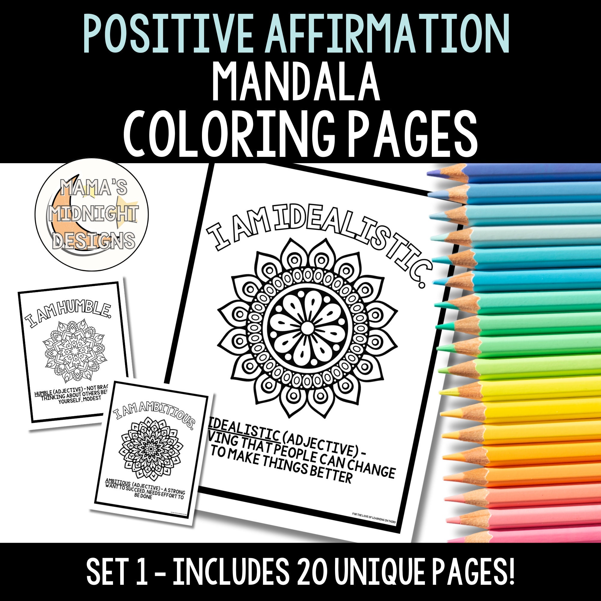 Positive Affirmation Mandala Coloring Pages - Set of 20 - I Am ...