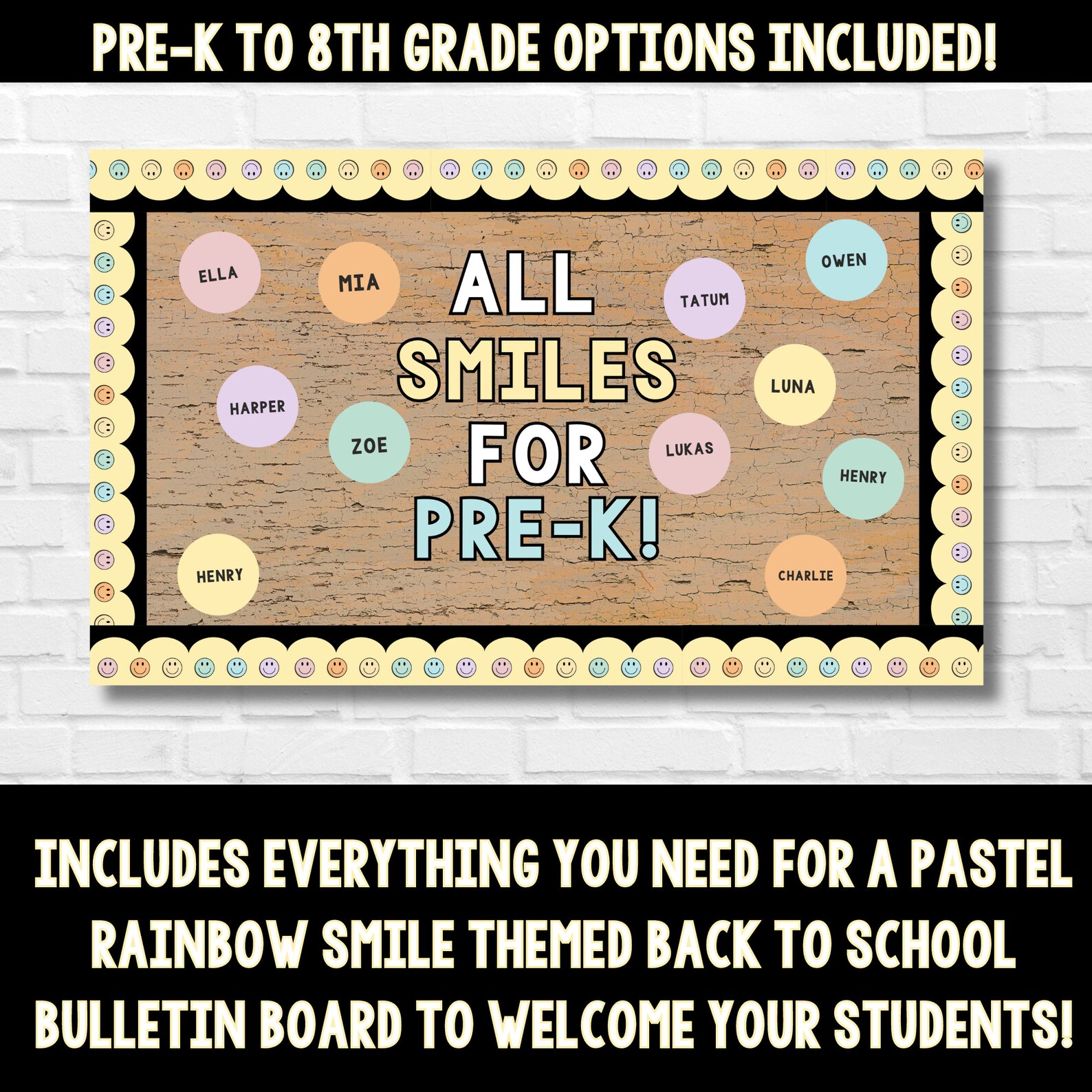 Smiley Face All Smiles for Back to School Bulletin Board - Pastel ...