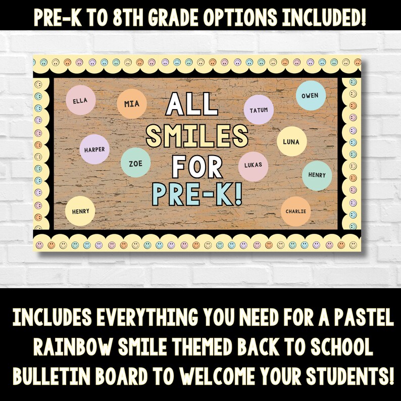 Smiley Face All Smiles for Back to School Bulletin Board - Pastel ...