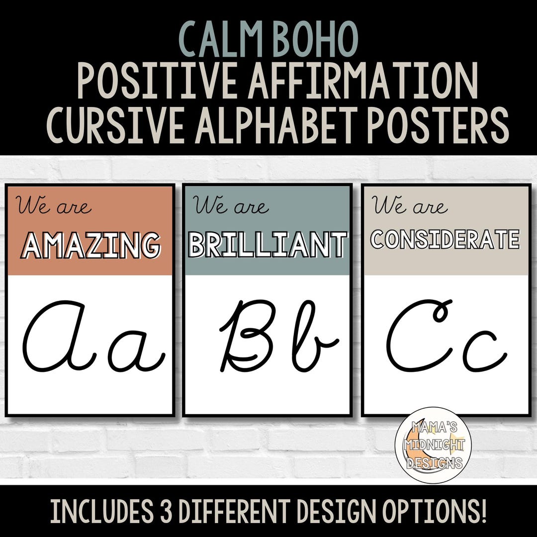 Printable Positive Affirmation Cursive Alphabet Wall Cards Classroom ...