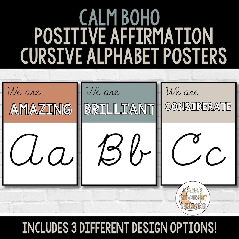 Printable Positive Affirmation Cursive Alphabet Wall Cards Classroom ...