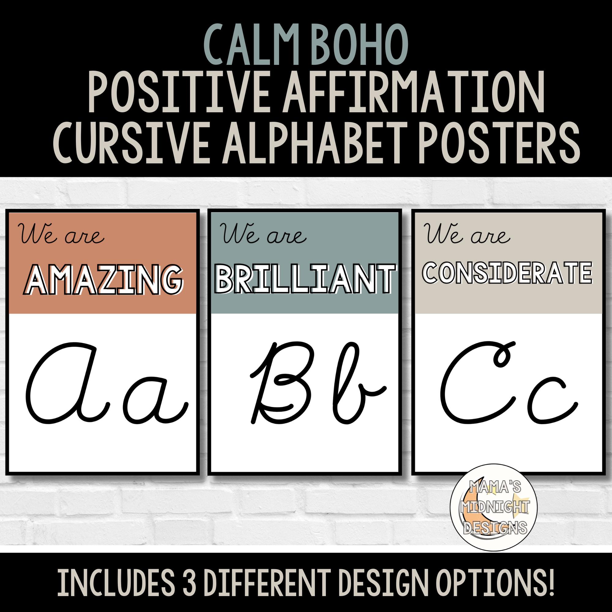 Printable Positive Affirmation Cursive Alphabet Wall Cards Classroom ...