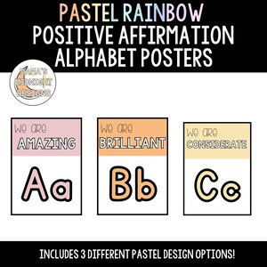 Pastel Rainbow Positive Affirmation Printable Alphabet Posters for ...