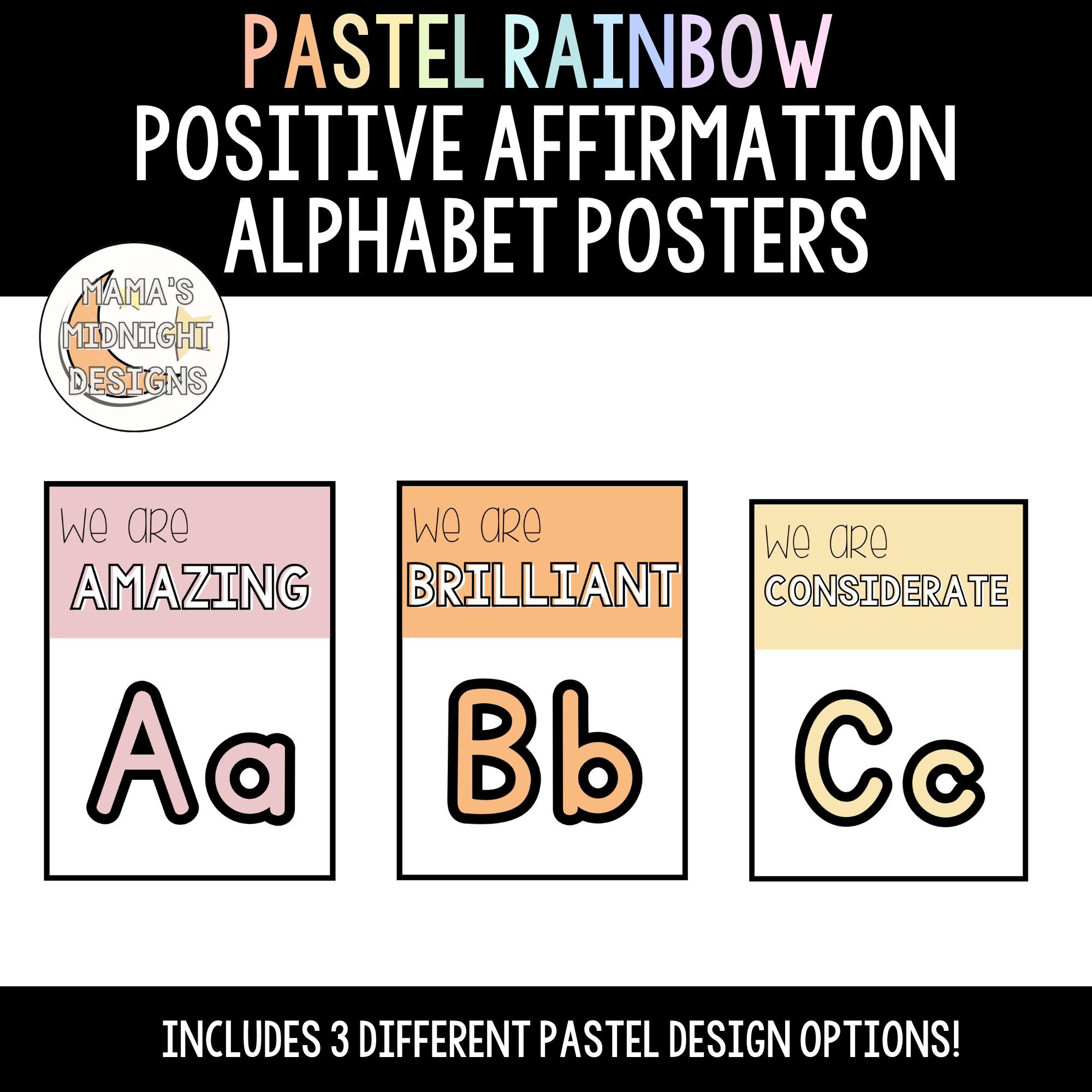Pastel Rainbow Positive Affirmation Printable Alphabet Posters for ...