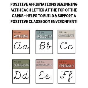 Printable Positive Affirmation Cursive Alphabet Wall Cards Classroom ...