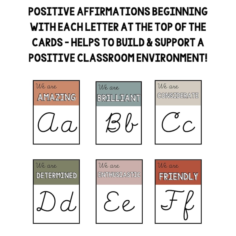 Printable Positive Affirmation Cursive Alphabet Wall Cards Classroom ...