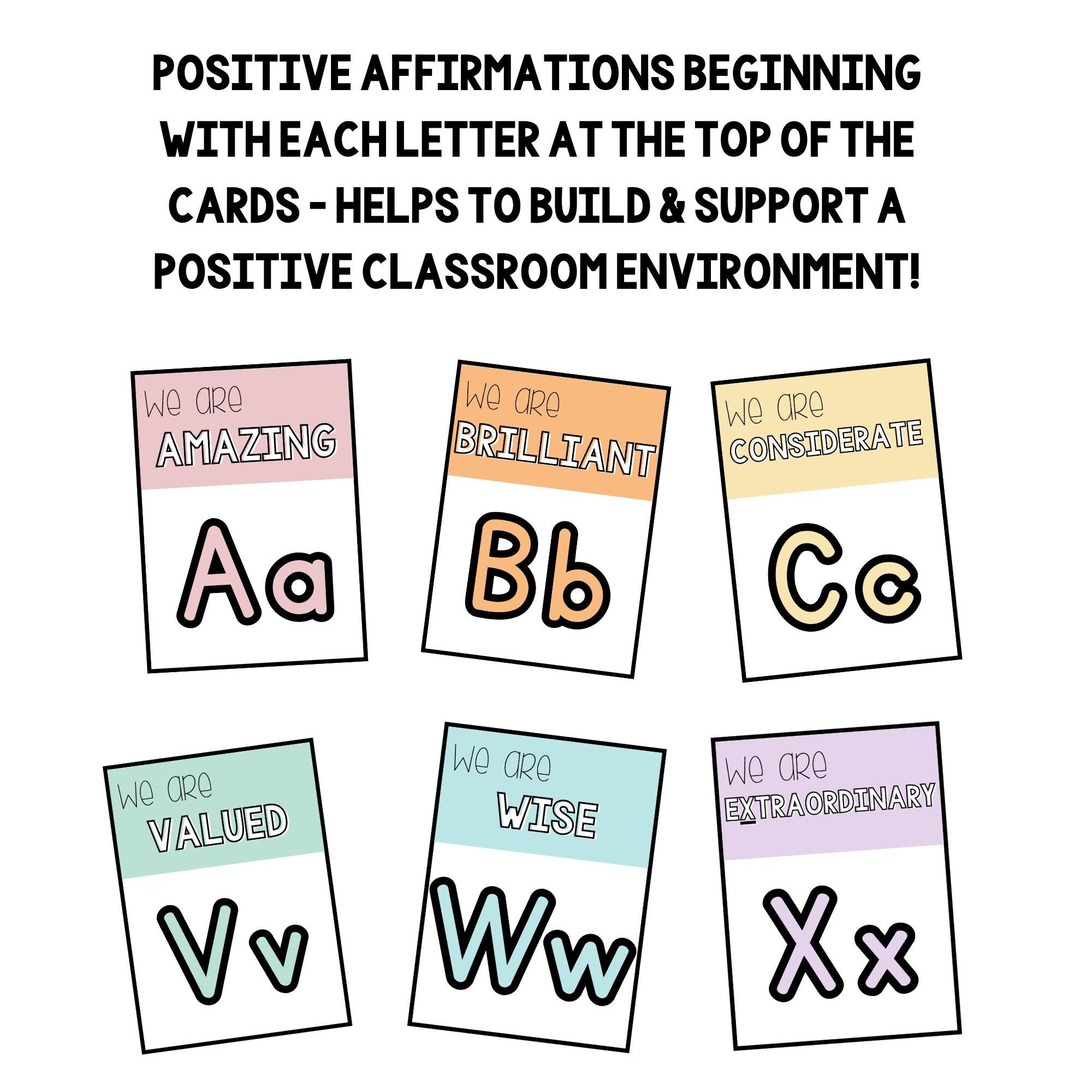 Pastel Rainbow Positive Affirmation Printable Alphabet Posters for ...