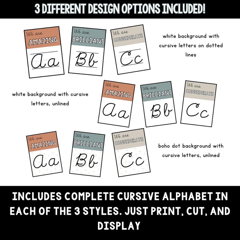 Printable Positive Affirmation Cursive Alphabet Wall Cards Classroom ...