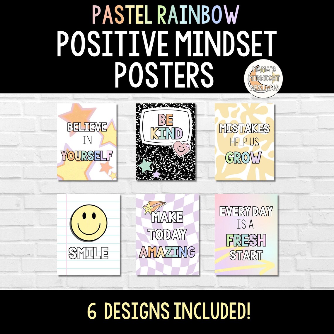 Pastel Rainbow Positive Motivation Classroom Playroom Decor Posters ...