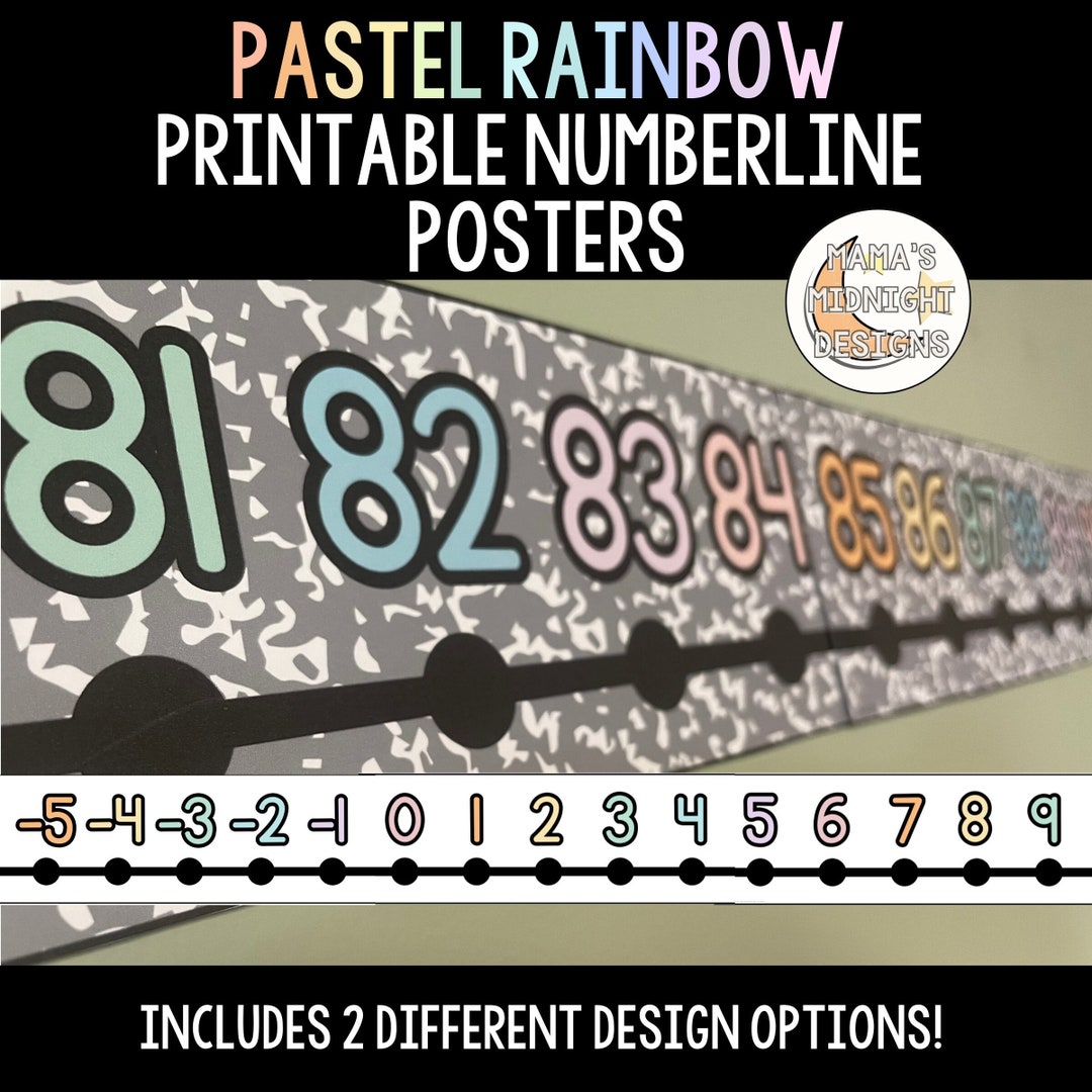 Rainbow Pastel Number Line Printable Classroom Decor, Includes 5 to 100 ...