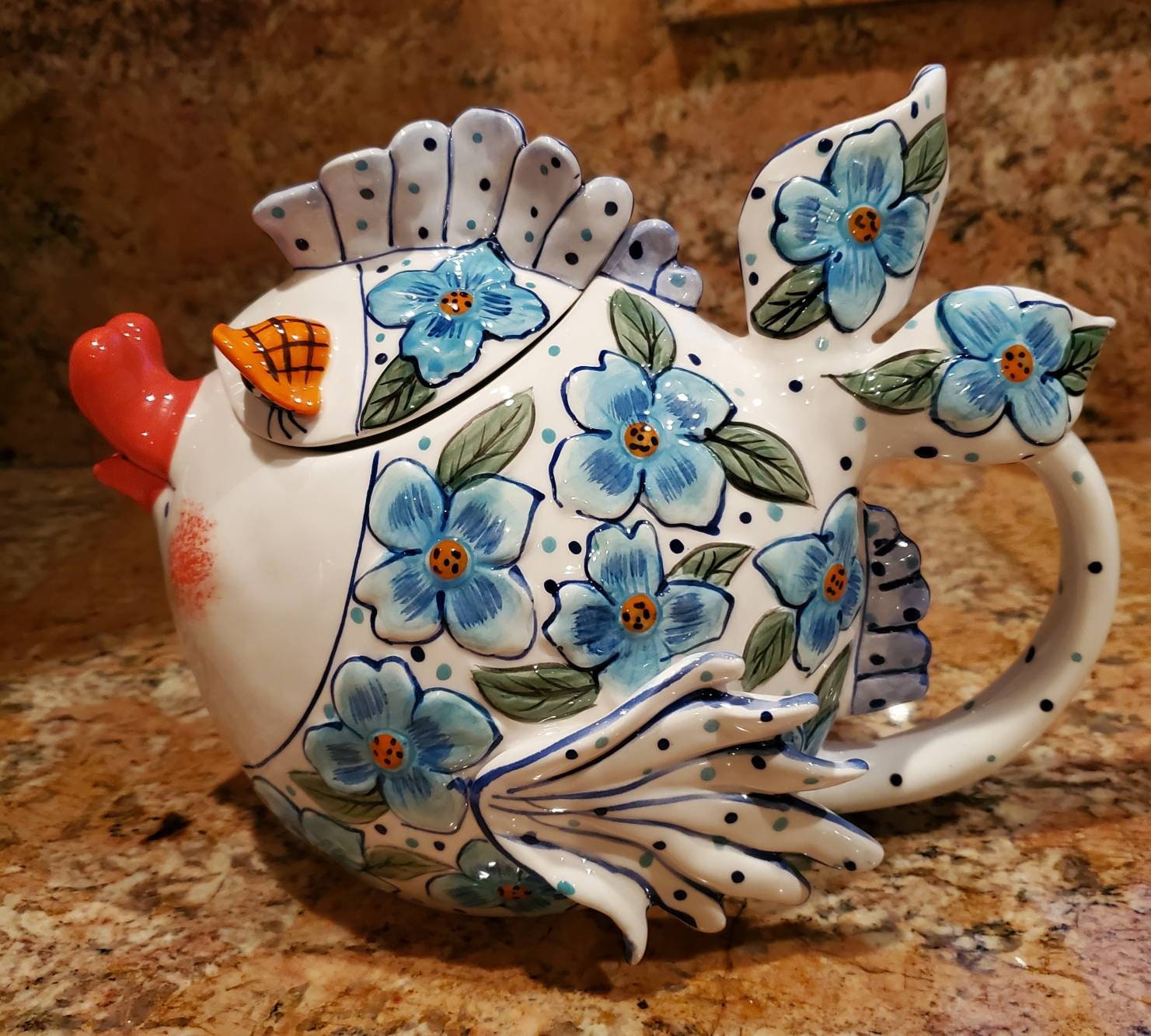 Blue Sky Clayworks By Diane Artware Ceramic Blue Flower Fish | Etsy