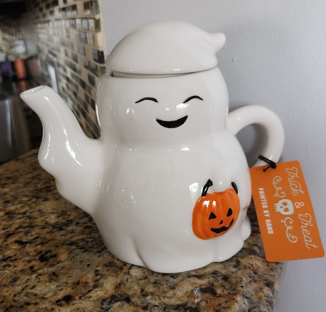 Trick & Treat Halloween Smiling Ghost Ceramic Teapot - Etsy