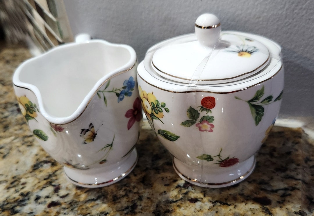 Grace Teaware Lemon Strawberry Flower Buterfly Porcelain Sugar Bowl and ...