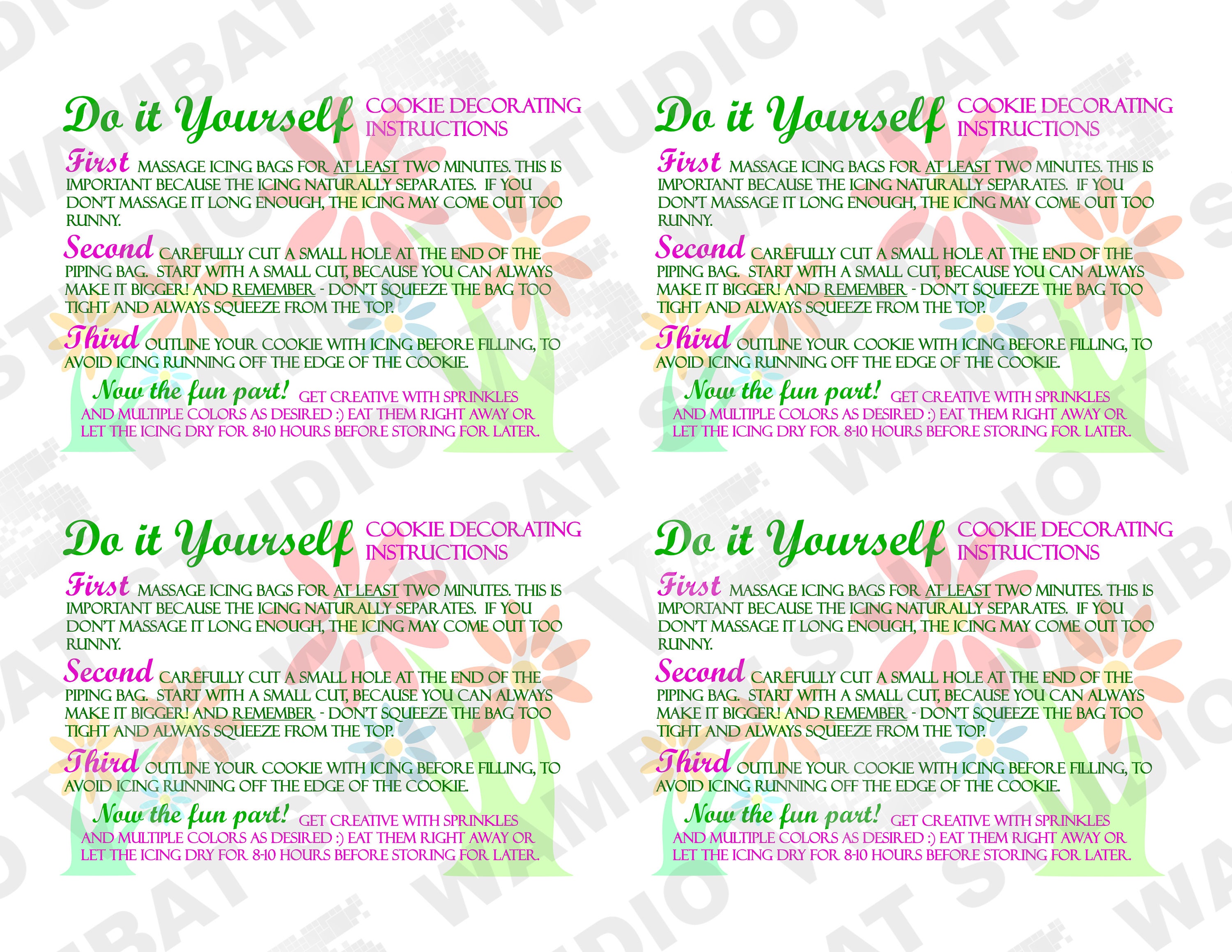 Printable DIY Cookie Kit Card - 3.5"x5" - Spring / Easter Theme ...