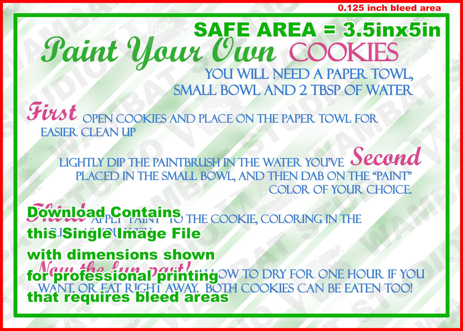 Printable PYO Cookie Kit Card 3.5x5 Spring / Easter Theme Paint Your ...