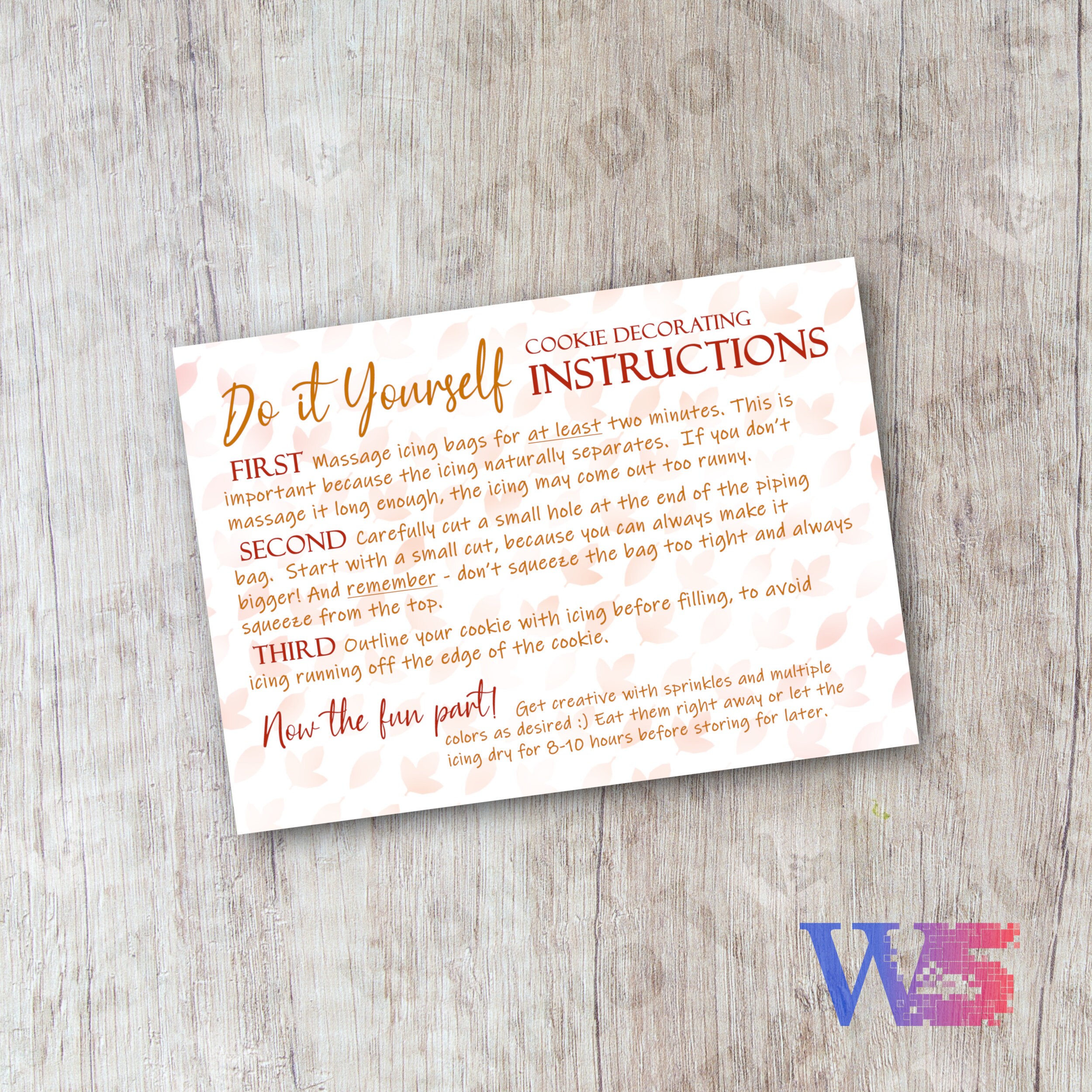 Printable DIY Cookie Kit Card - 3.5"x5" - Autumn Theme Decorate Your ...