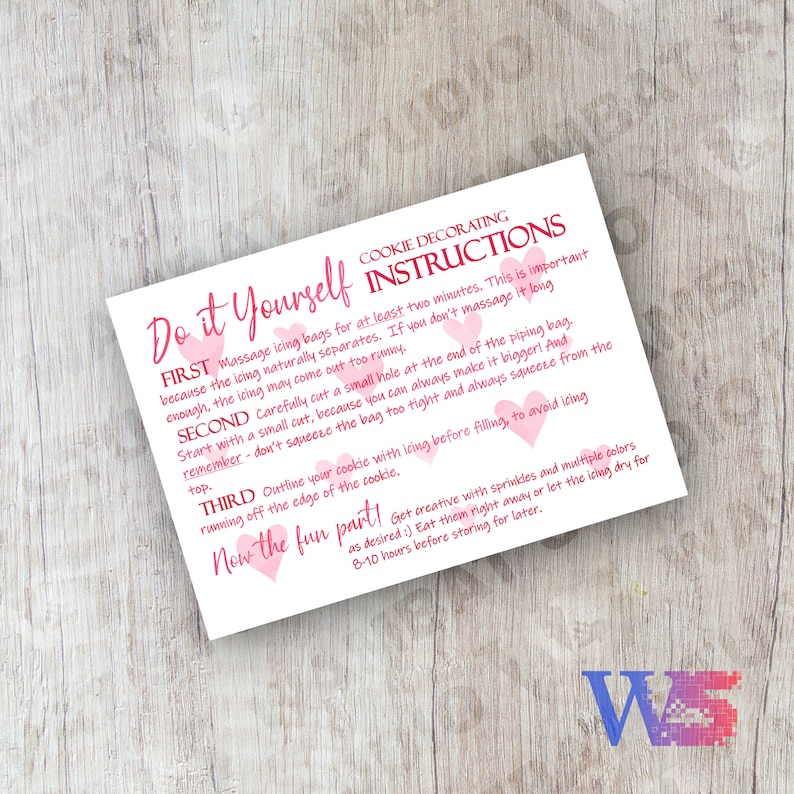 Printable DIY Cookie Kit Card - 3.5"x5" - Valentines Day Theme Decorate ...