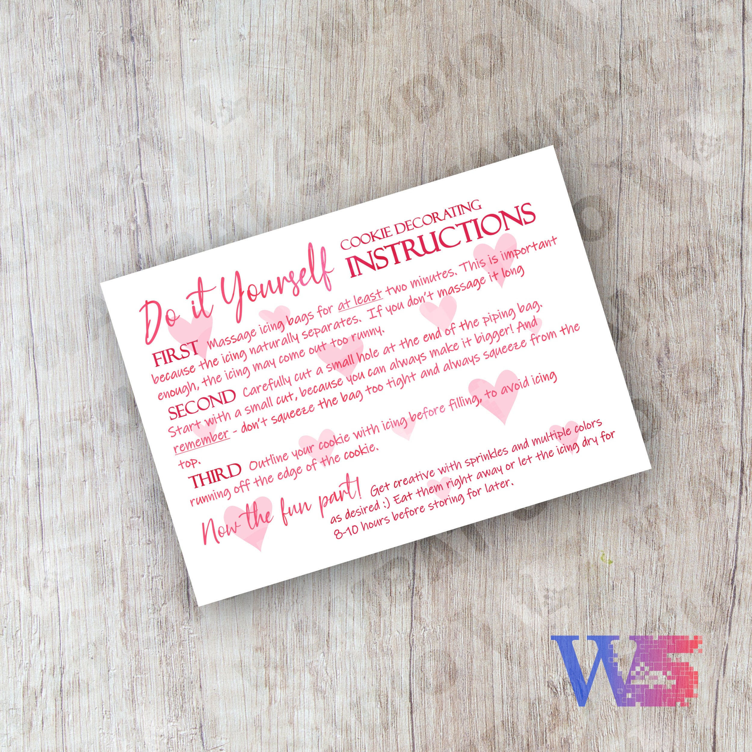 Printable DIY Cookie Kit Card - 3.5"x5" - Valentines Day Theme Decorate ...