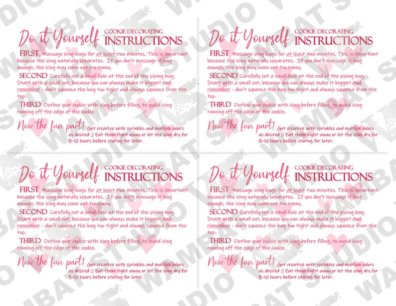 Printable DIY Cookie Kit Card - 3.5"x5" - Valentines Day Theme Decorate ...