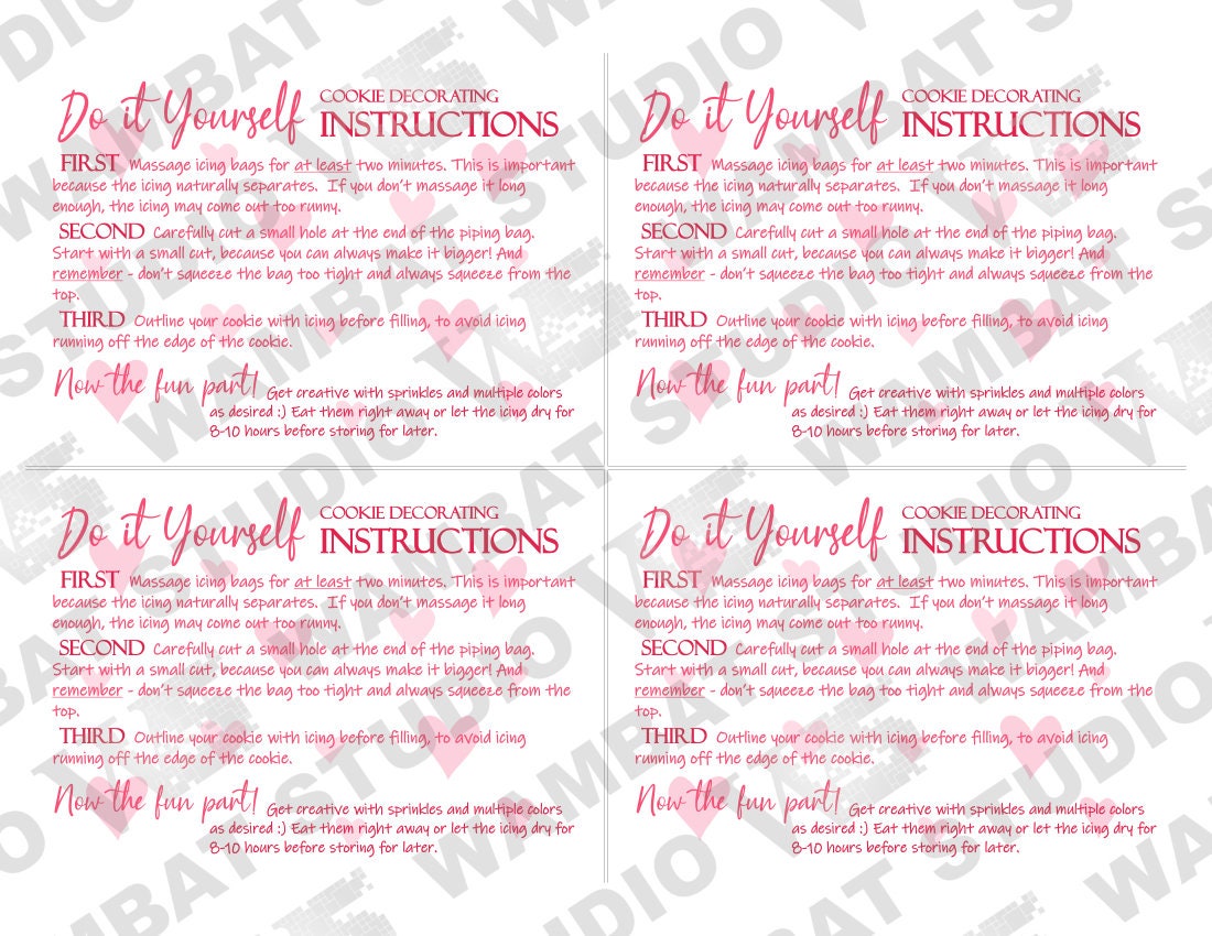 Printable DIY Cookie Kit Card - 3.5"x5" - Valentines Day Theme Decorate ...