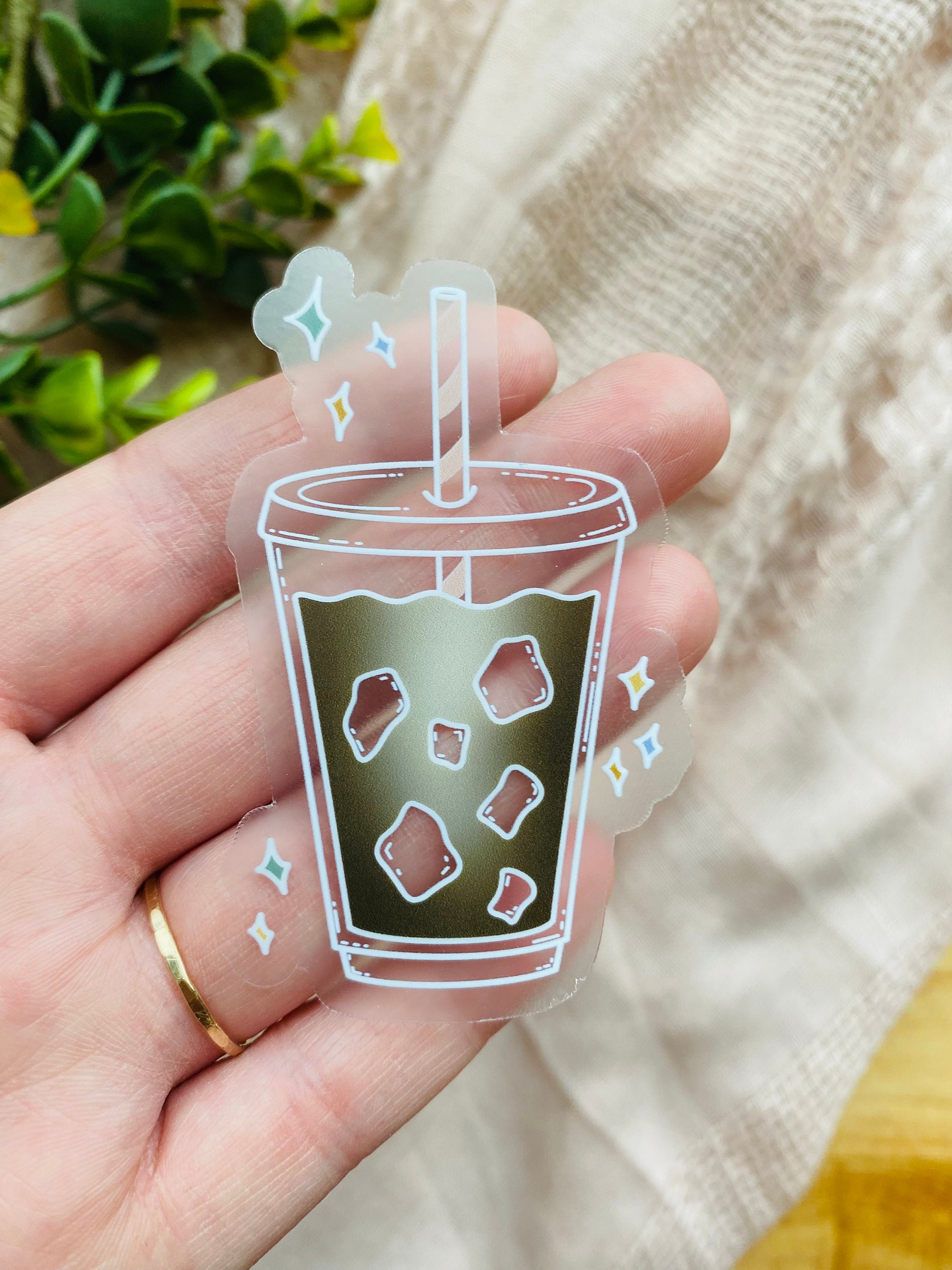 Iced Coffee Sticker, Clear Vinyl Sticker, Coffee Inspired Sticker ...
