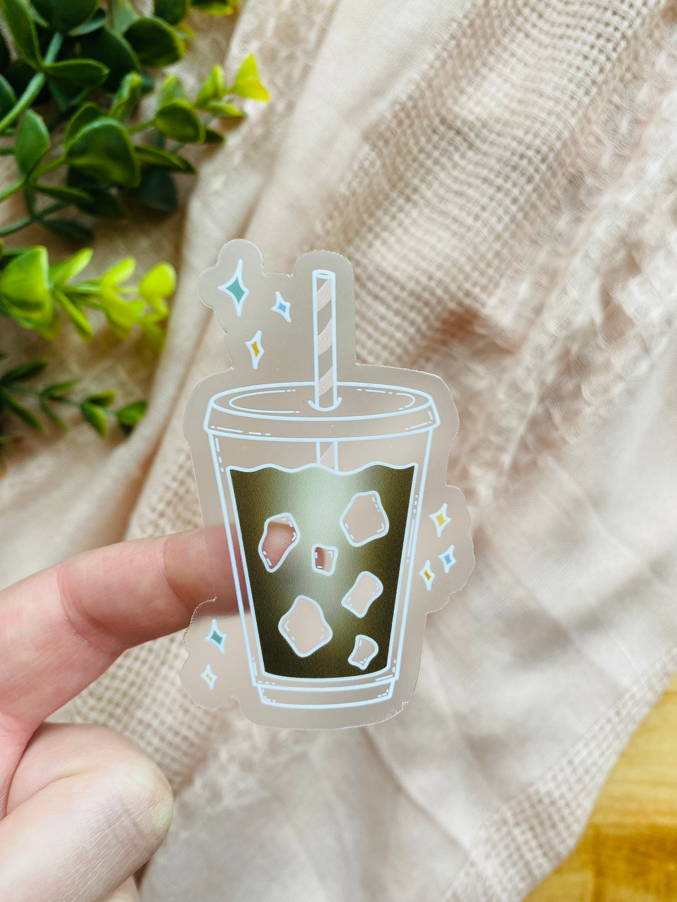 Iced Coffee Sticker, Clear Vinyl Sticker, Coffee Inspired Sticker ...
