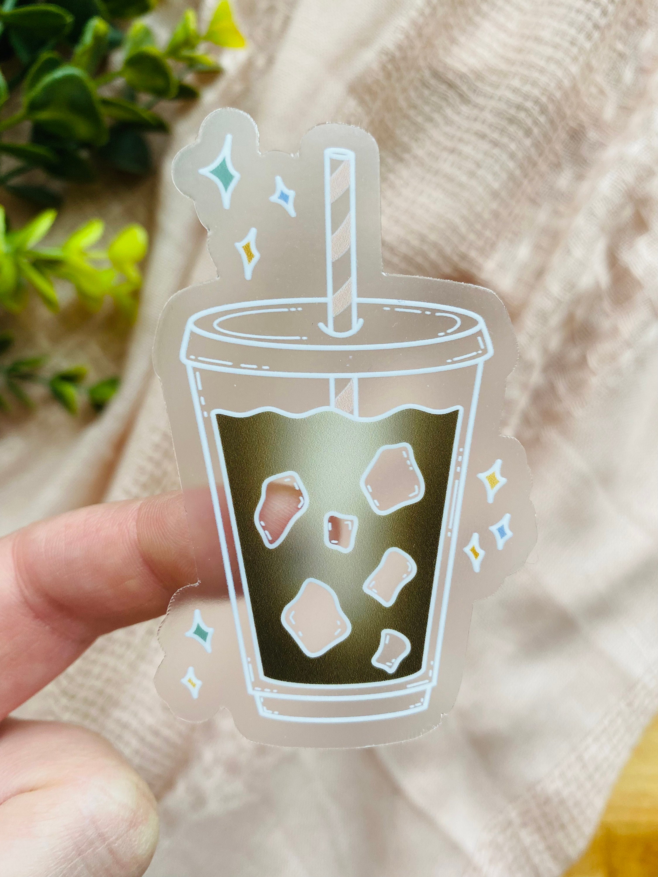 Iced Coffee Sticker, Clear Vinyl Sticker, Coffee Inspired Sticker ...