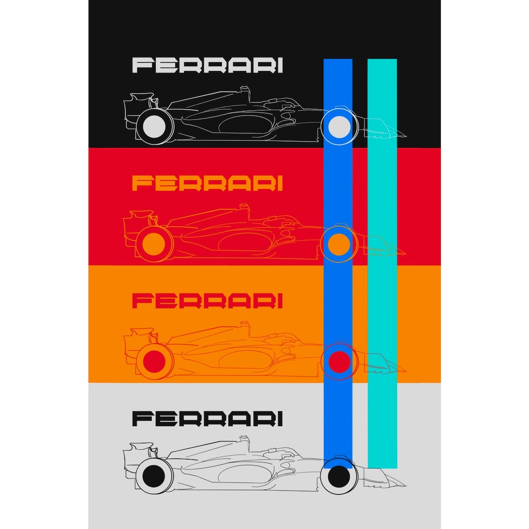 Ferrari F1 Car Graphic Lines Retro Poster Digital Download - Etsy