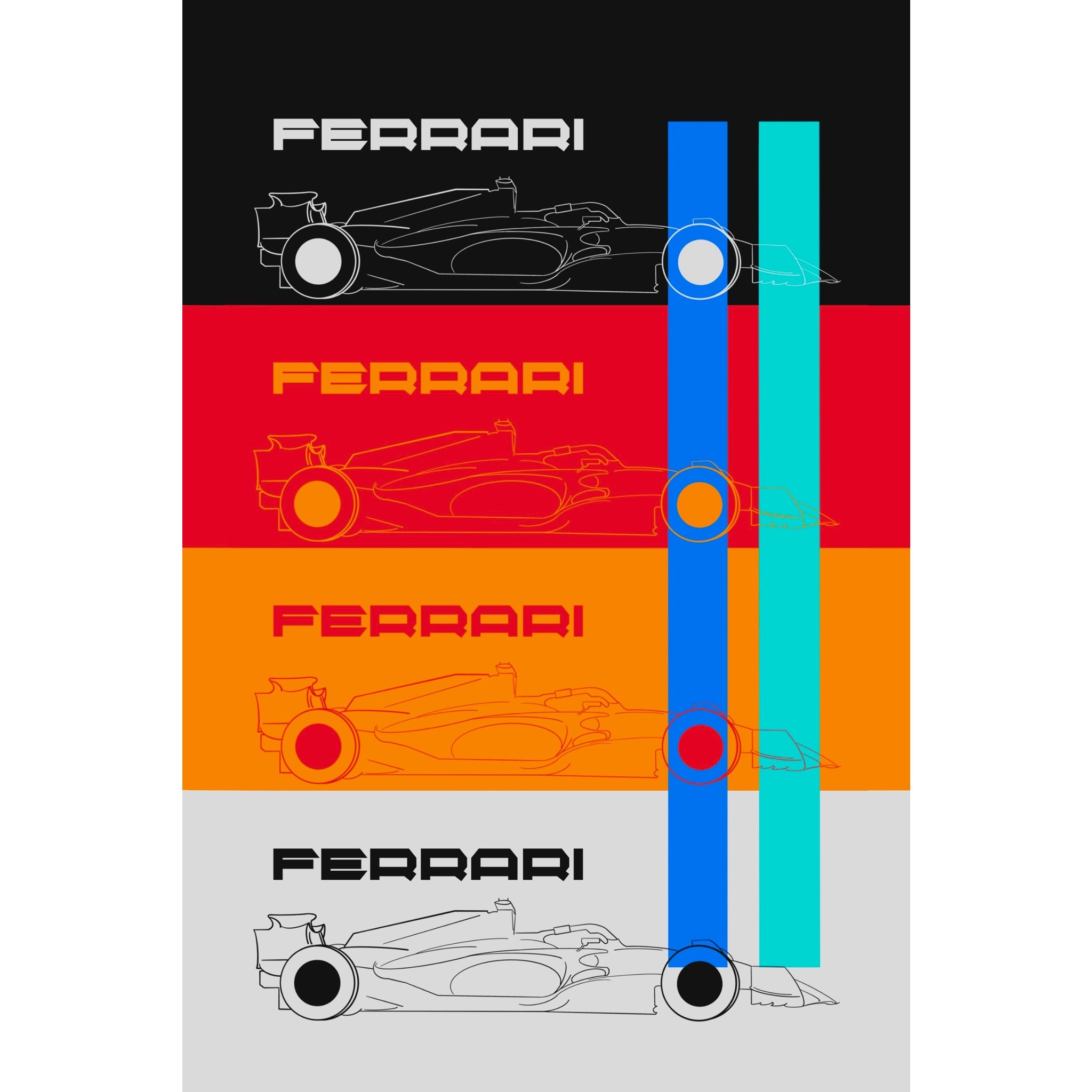 Ferrari F1 Car Graphic Lines Retro Poster Digital Download - Etsy