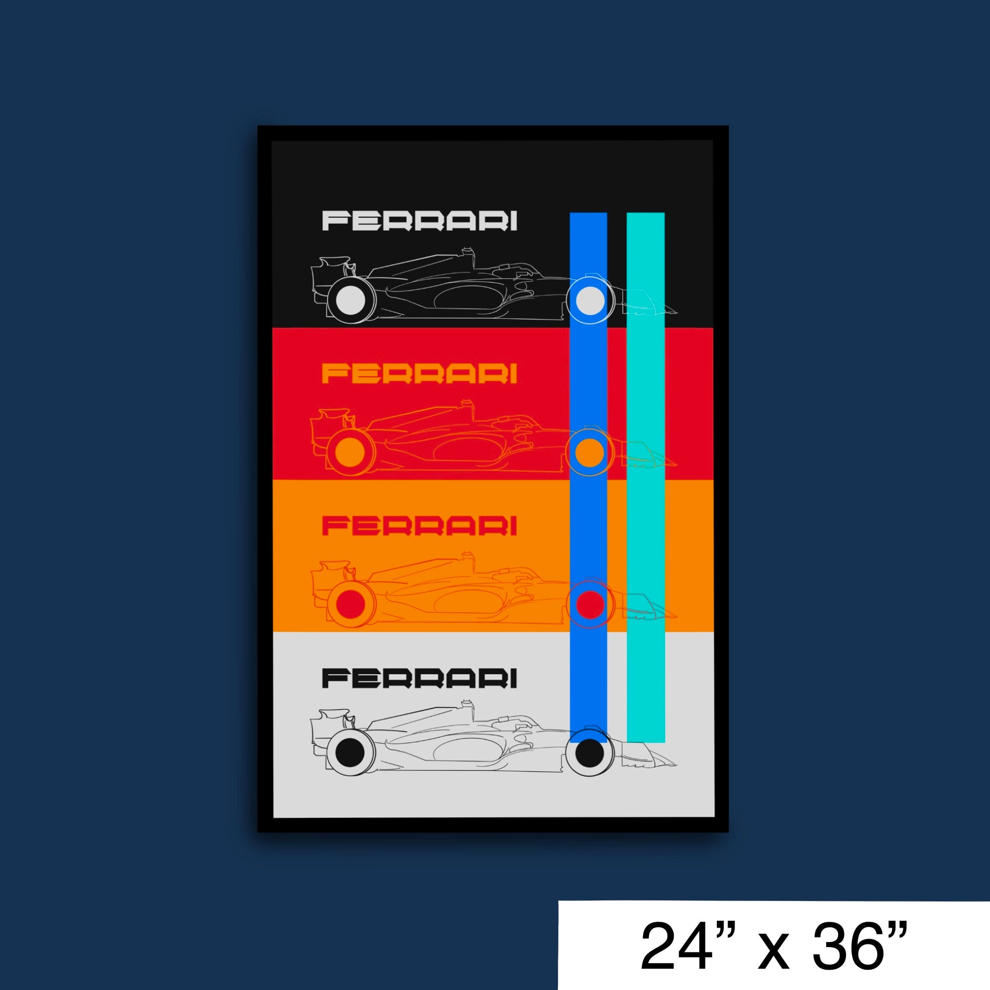 Ferrari F1 Car Graphic Lines Retro Poster Digital Download - Etsy