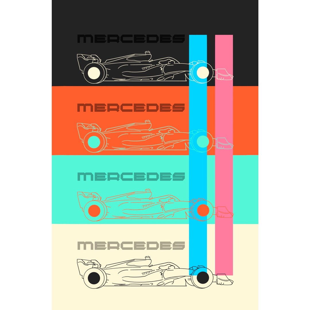 Mercedes F1 Car Graphic Lines Retro Poster Digital Download - Etsy
