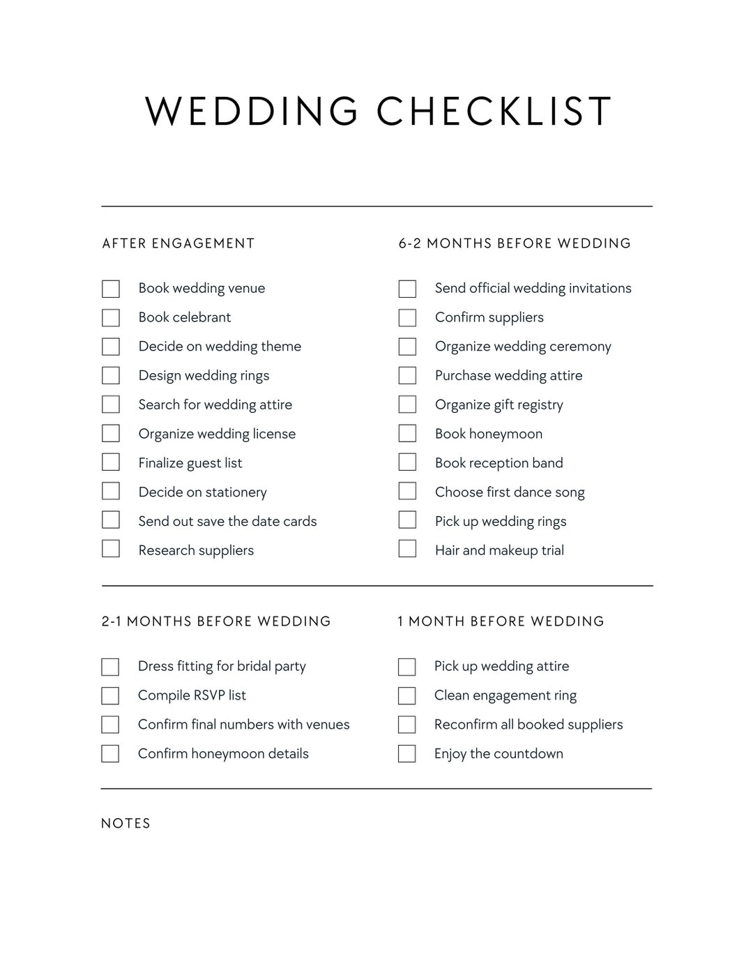 The Ultimate Printable Wedding Checklist, Wedding Check Sheet, Check ...