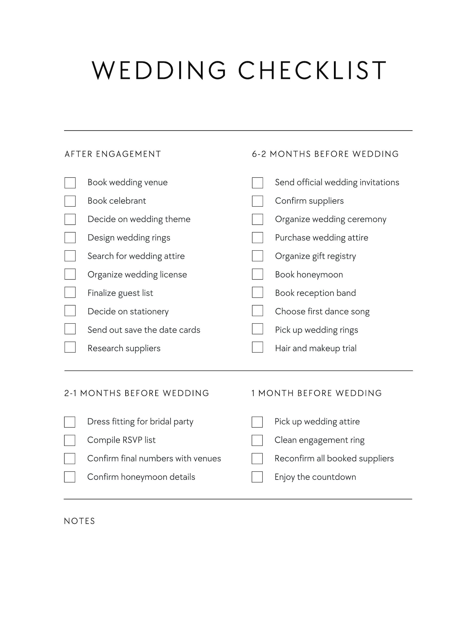 The Ultimate Printable Wedding Checklist, Wedding Check Sheet, Check ...