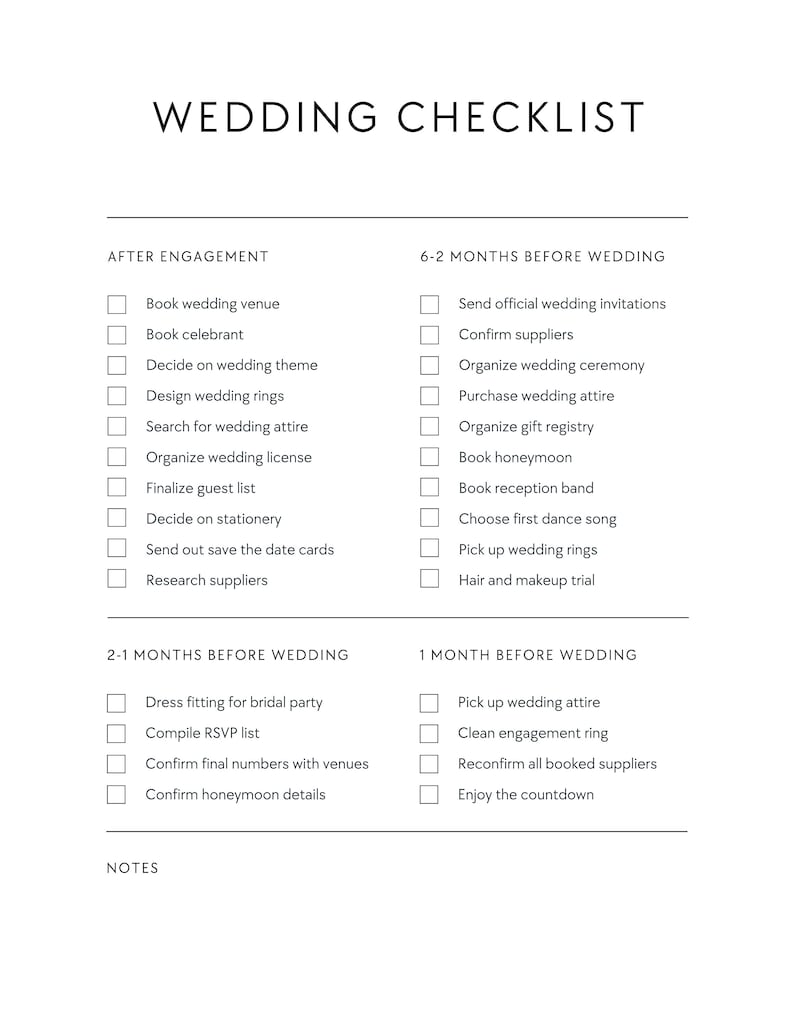 The Ultimate Printable Wedding Checklist, Wedding Check Sheet, Check ...