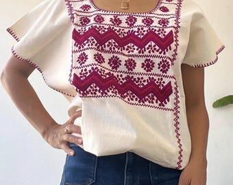 Blusa Bordada Mexicana, Camisa Bordada Oaxaca, Huipil Tacuate, Huipil Oaxaca, Huipil Bordado a ...